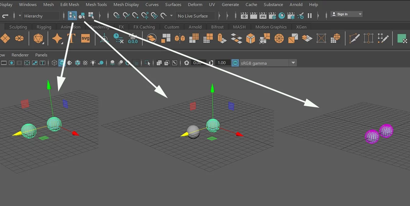 Maya选择模式工具 - 选择组件/成组物体/快速编辑点线面 - 喵喵动画屋